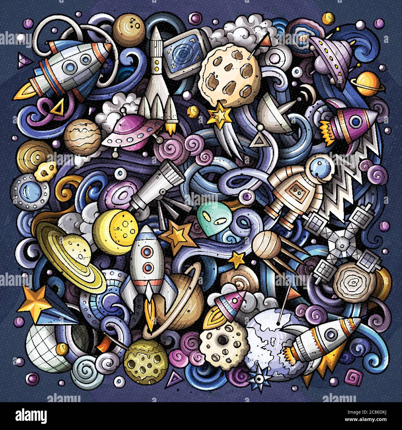 Cartoon vector doodles Space illustration Stock Vector Image & Art - Alamy