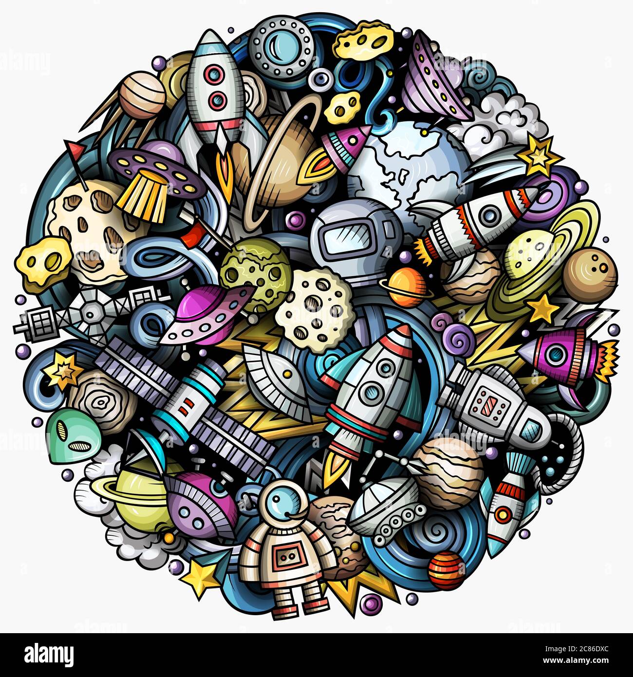 Cartoon vector doodles Space illustration Stock Vector Image & Art - Alamy