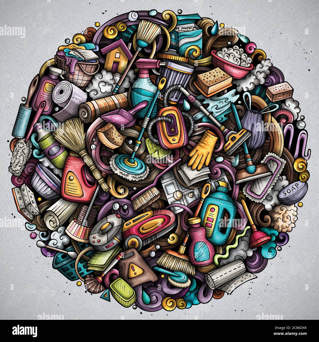 Cleaning hand drawn vector doodles funny illustration Stock Vector ...