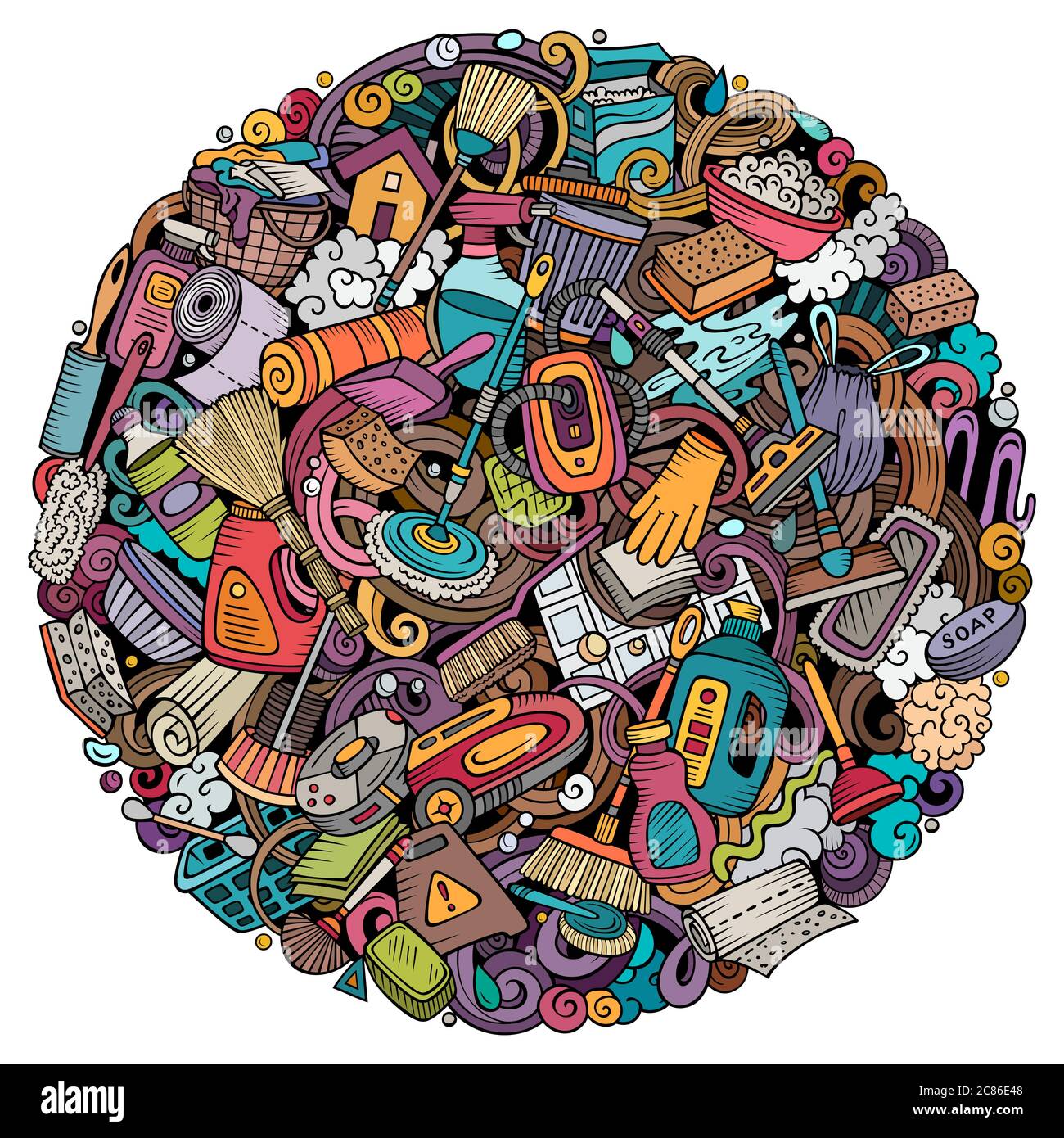 Cleaning hand drawn vector doodles funny illustration Stock Vector ...