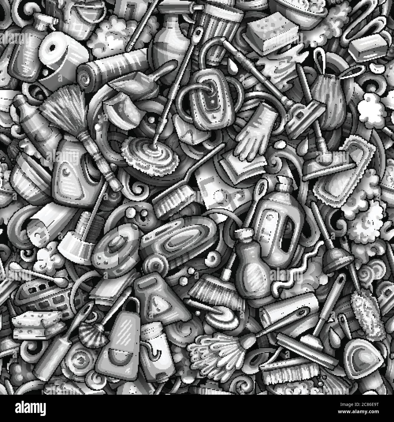 House Cleaning Supplies Cartoon Black and White Stock Photos & Images ...