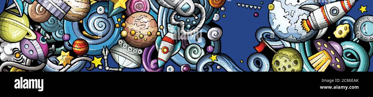 Space hand drawn doodle banner. Cartoon detailed illustrations Stock ...