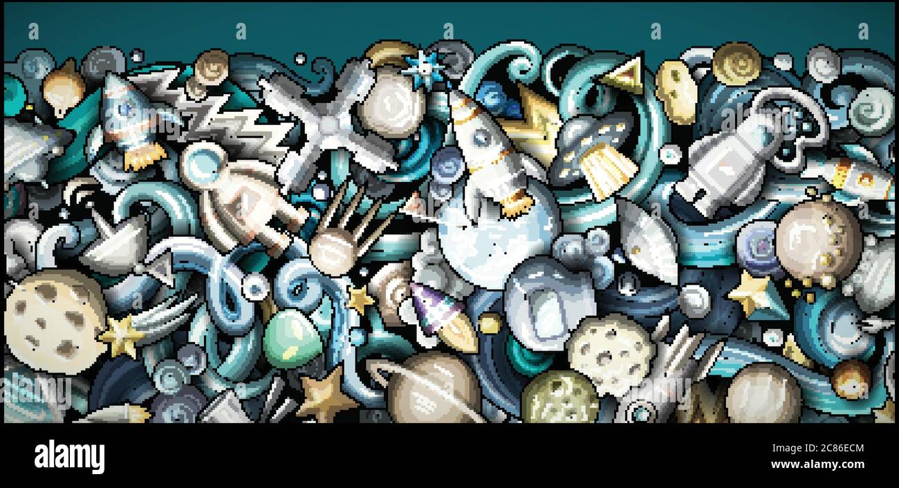 Space hand drawn doodle banner. Cartoon detailed illustrations Stock ...