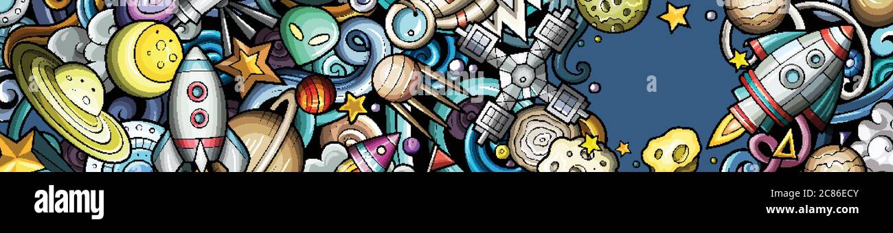 Space hand drawn doodle banner. Cartoon detailed illustrations Stock ...