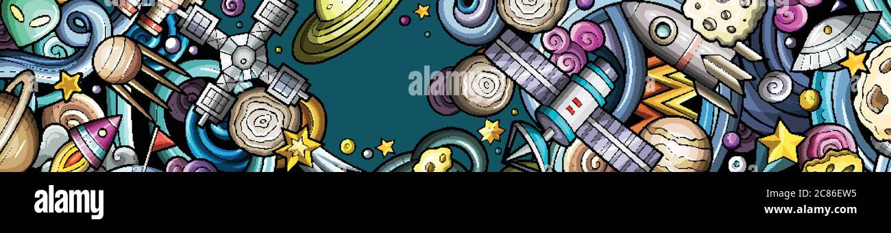 Space hand drawn doodle banner. Cartoon detailed illustrations Stock ...