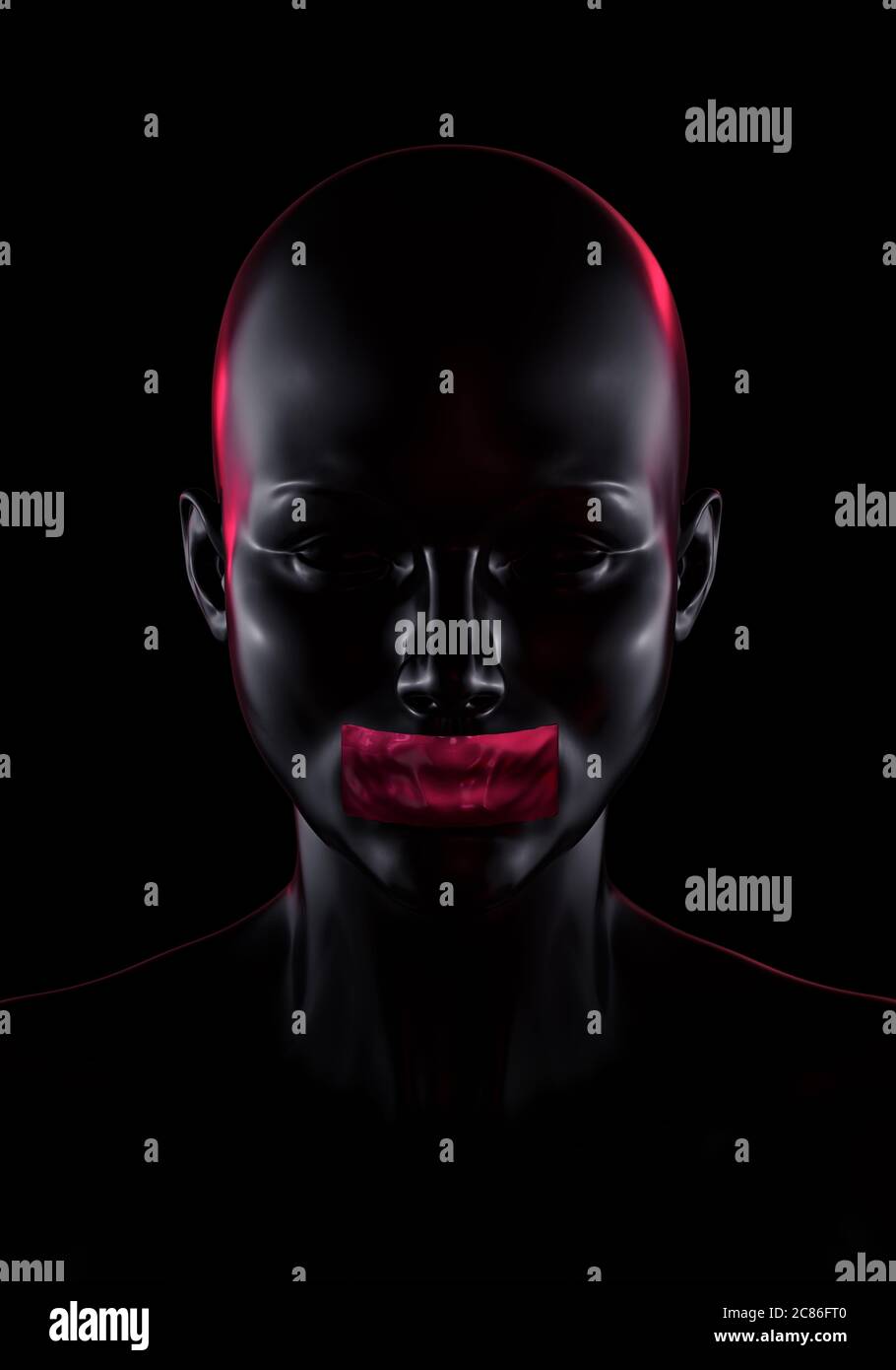 Black female face portrait with tape on the mouth. Censor, human rights ...