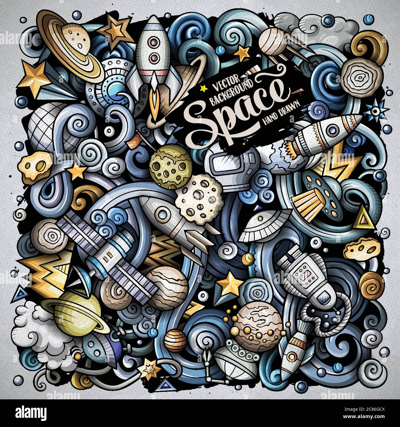 Cartoon vector doodles Space illustration Stock Vector Image & Art - Alamy