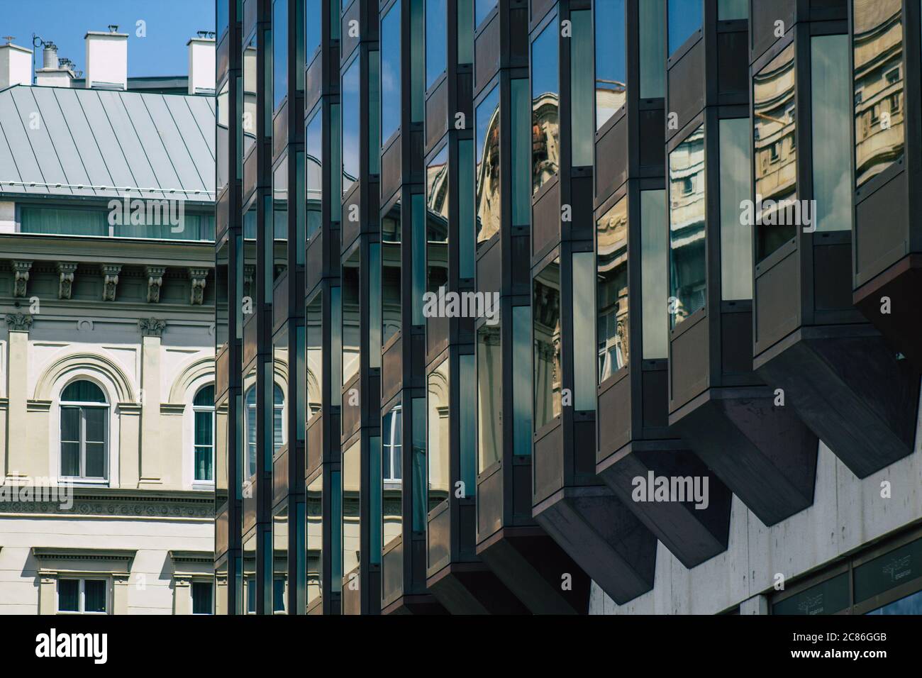 Budapest Hungary july 20, 2020 View of the facade of a modern building ...