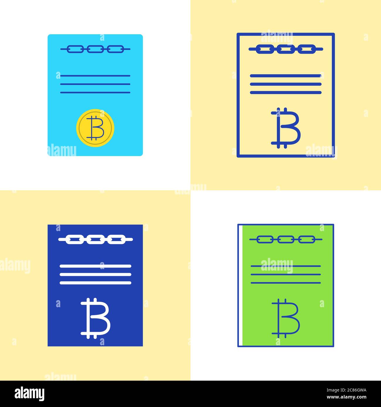 Smart contract icon set in flat and line style. Blockchain technology ...