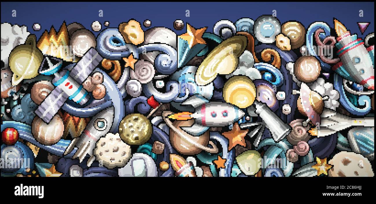 Space hand drawn doodle banner. Cartoon detailed illustrations Stock ...