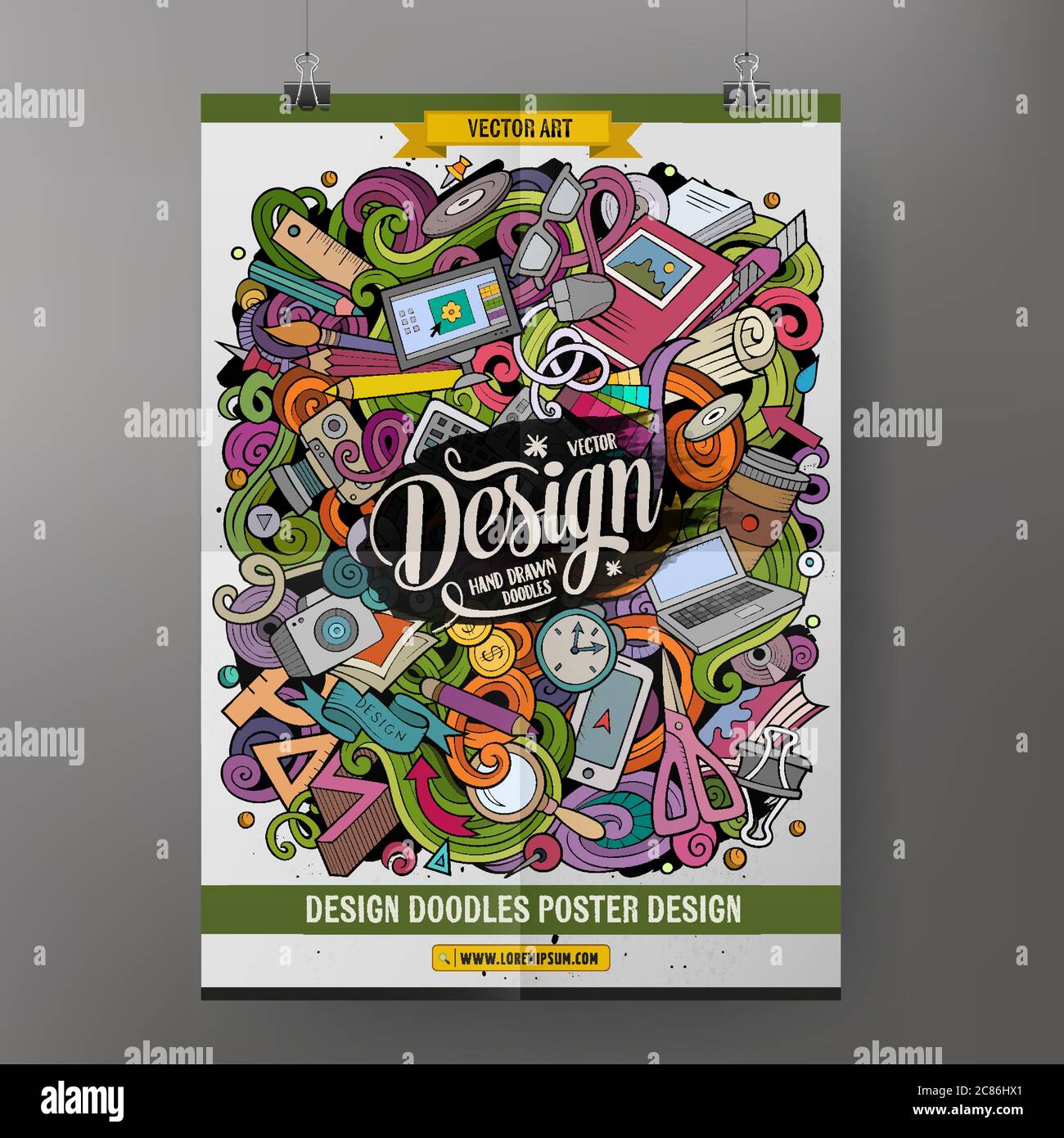 Cartoon hand drawn doodles Designer poster template Stock Vector Image ...