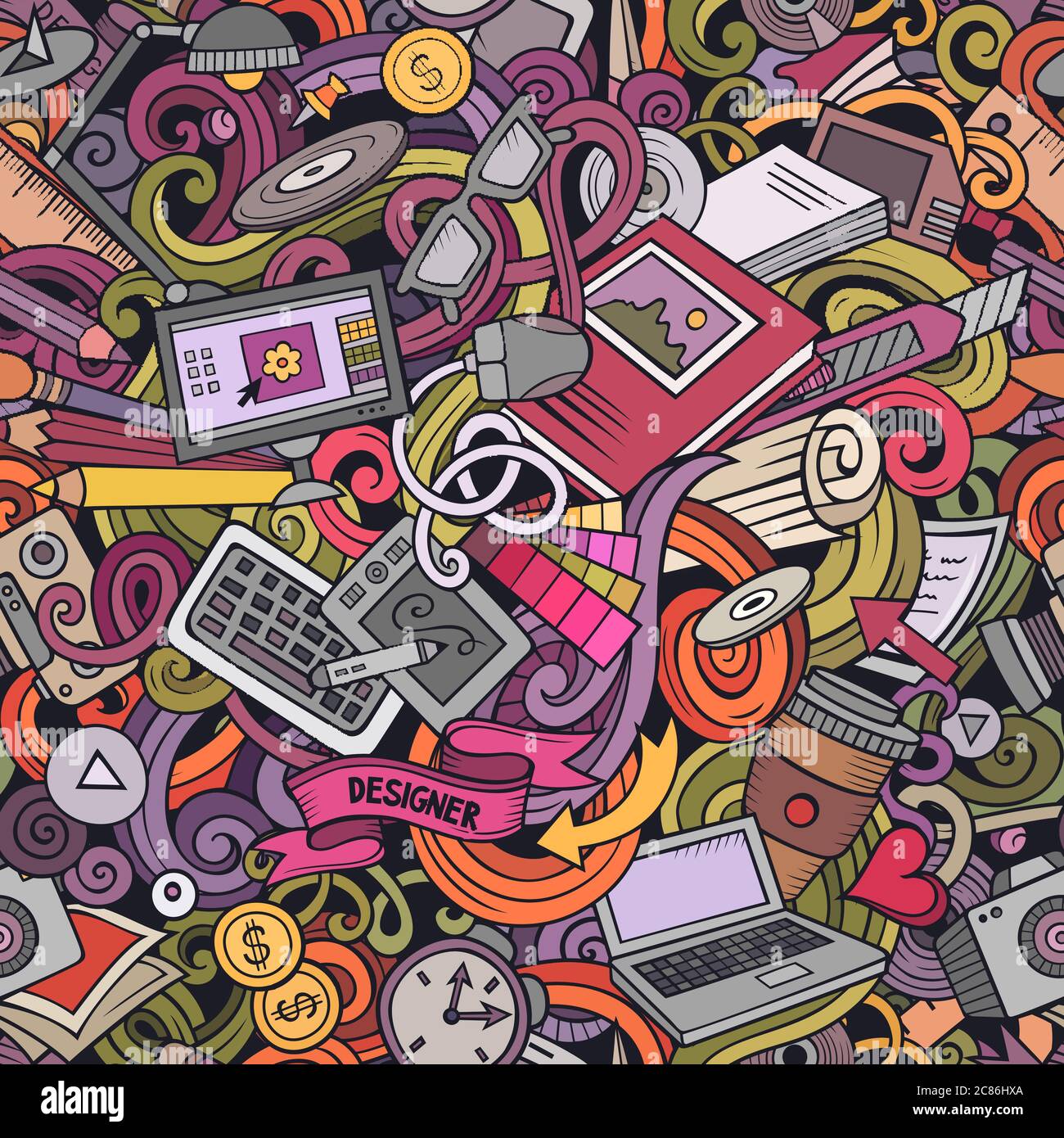 Cartoon cute doodles hand drawn Designer seamless pattern Stock Vector ...