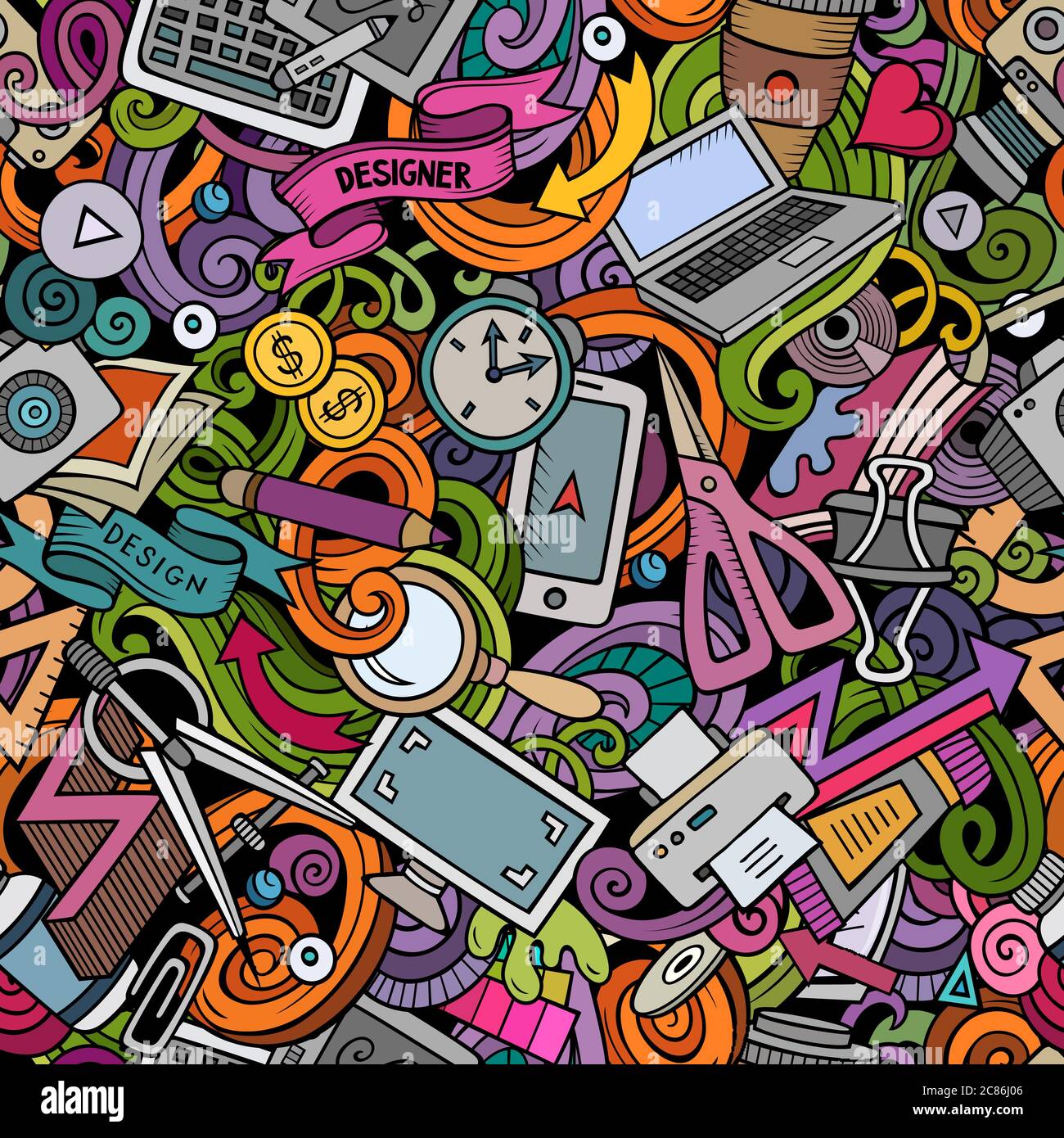 Cartoon cute doodles hand drawn Designer seamless pattern Stock Vector ...