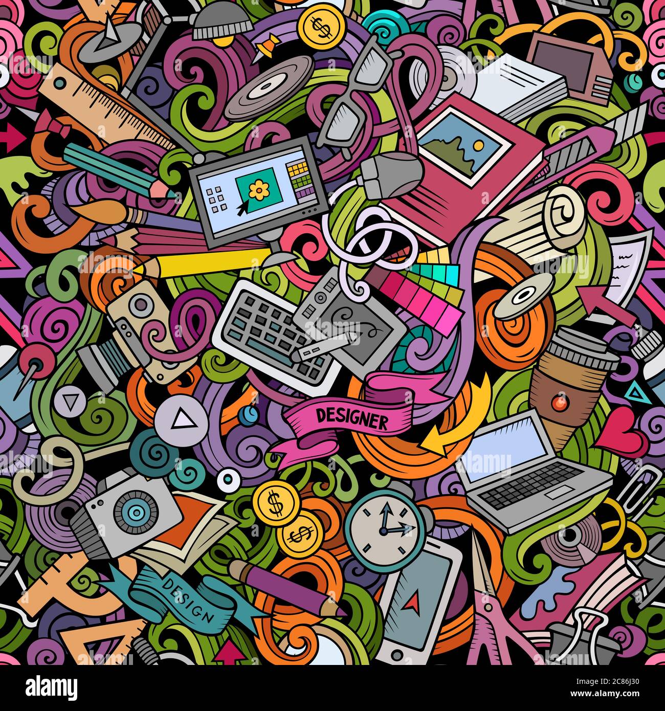 Cartoon cute doodles hand drawn Designer seamless pattern Stock Vector ...