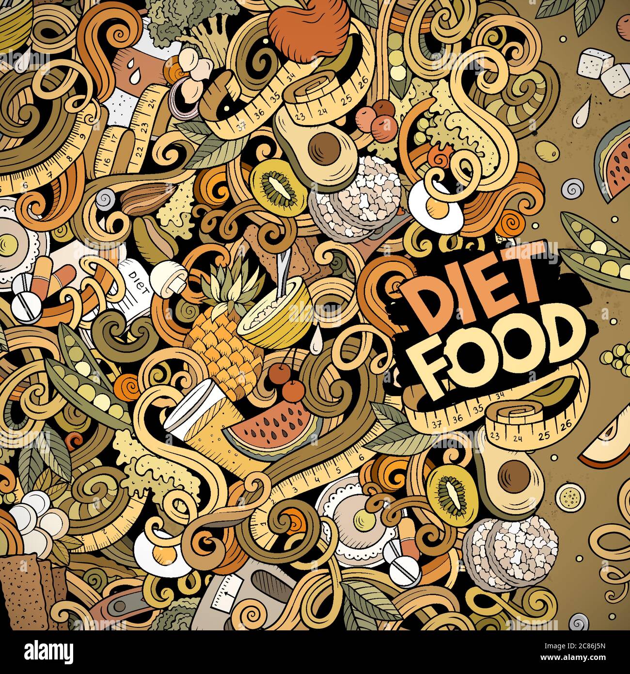 Cartoon vector doodles diet food frame. Bright colors dietary funny ...