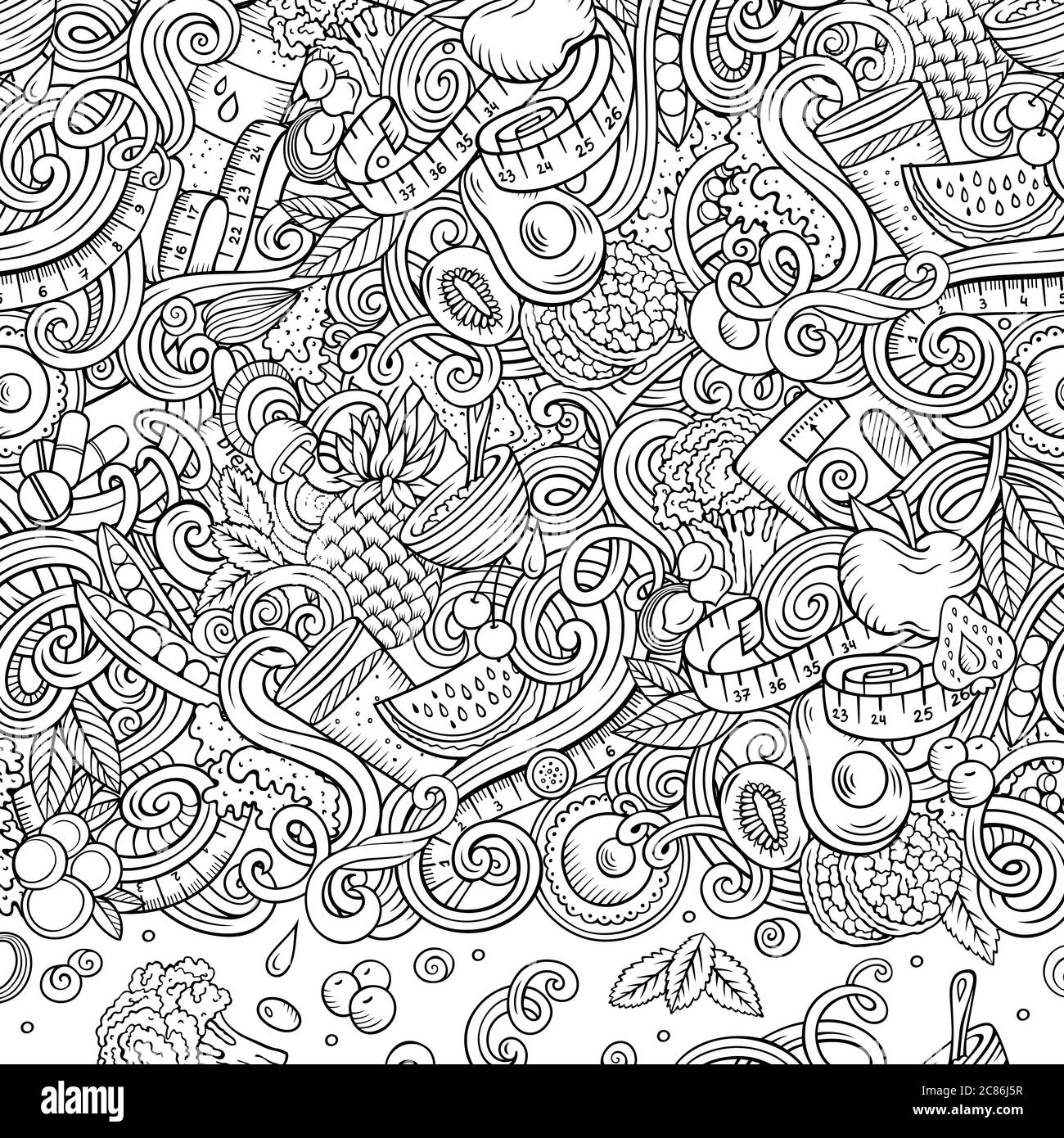 Cartoon vector doodles diet food frame. Line art dietary funny border ...