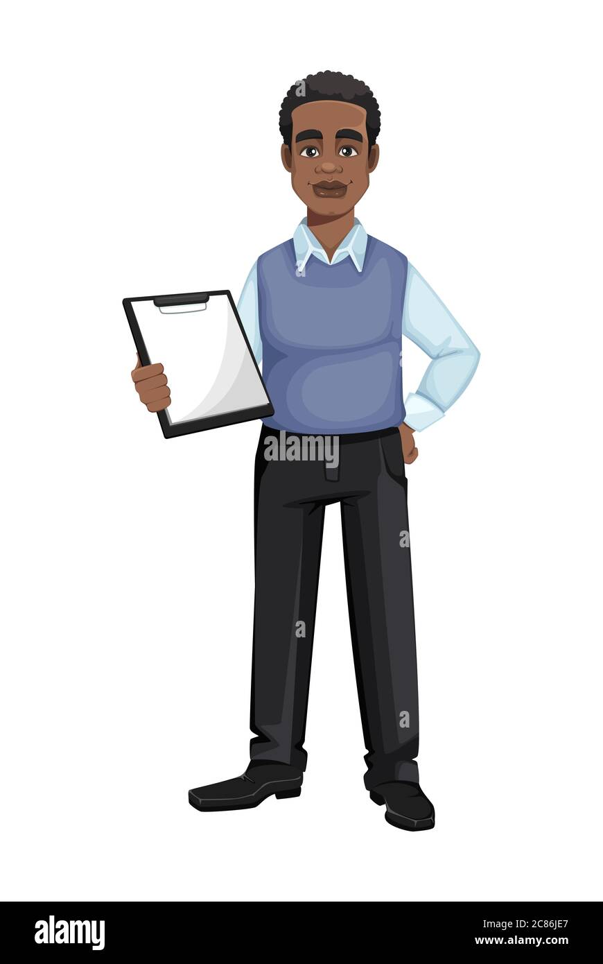 African American business man holding clipboard. Cheerful handsome ... African American business man holding clipboard. Cheerful handsome ...