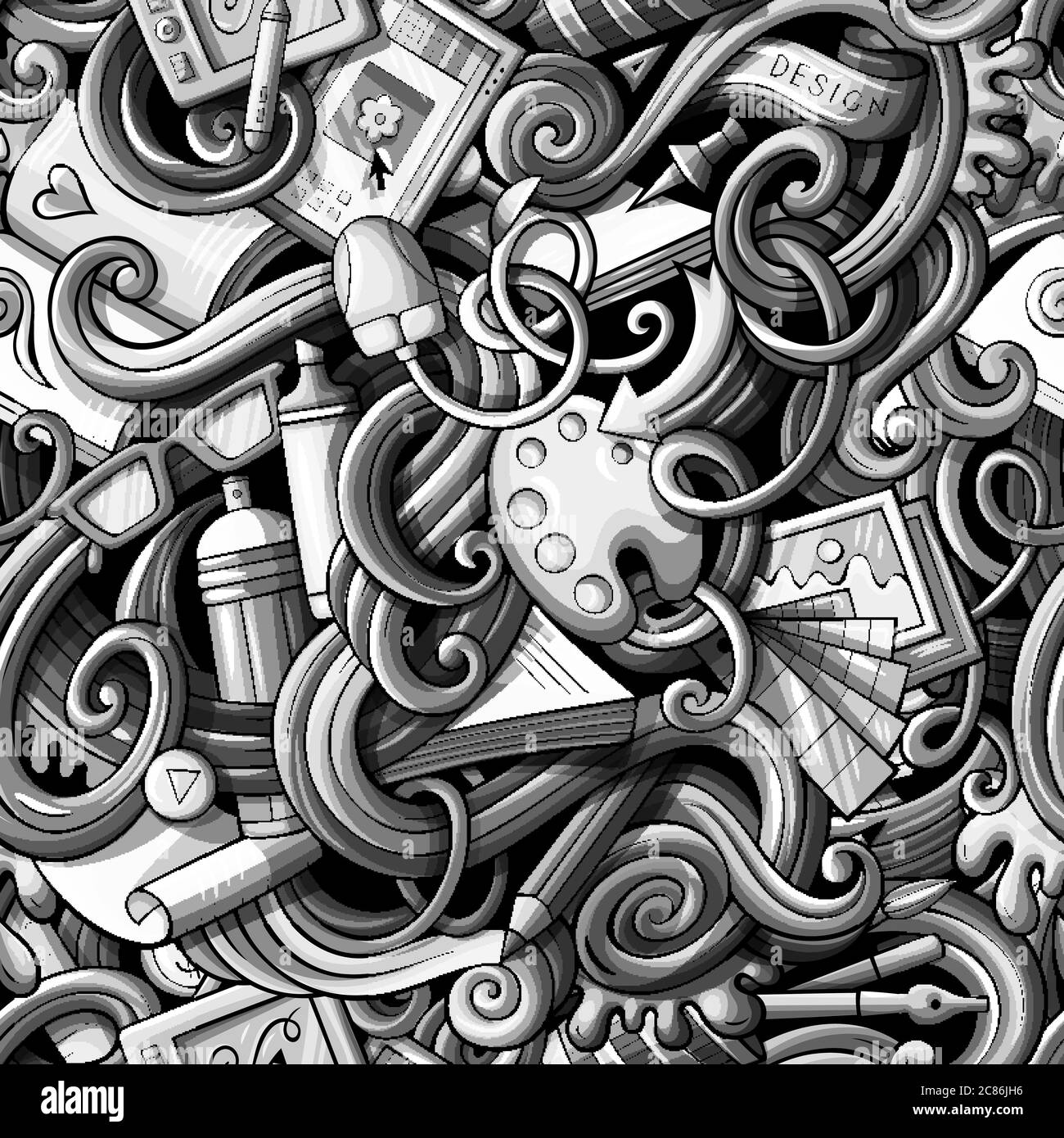 Cartoon hand-drawn doodles on the subject of Design seamless pattern ...
