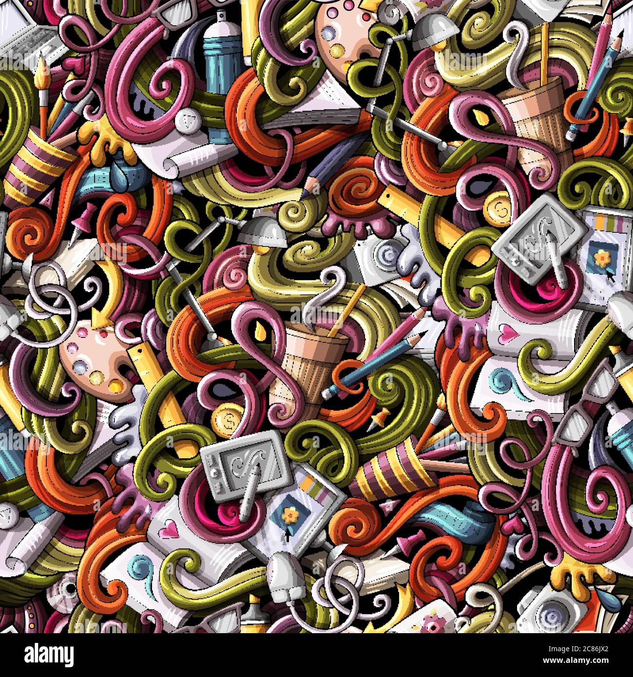 Cartoon hand-drawn doodles on the subject of Design seamless pattern ...