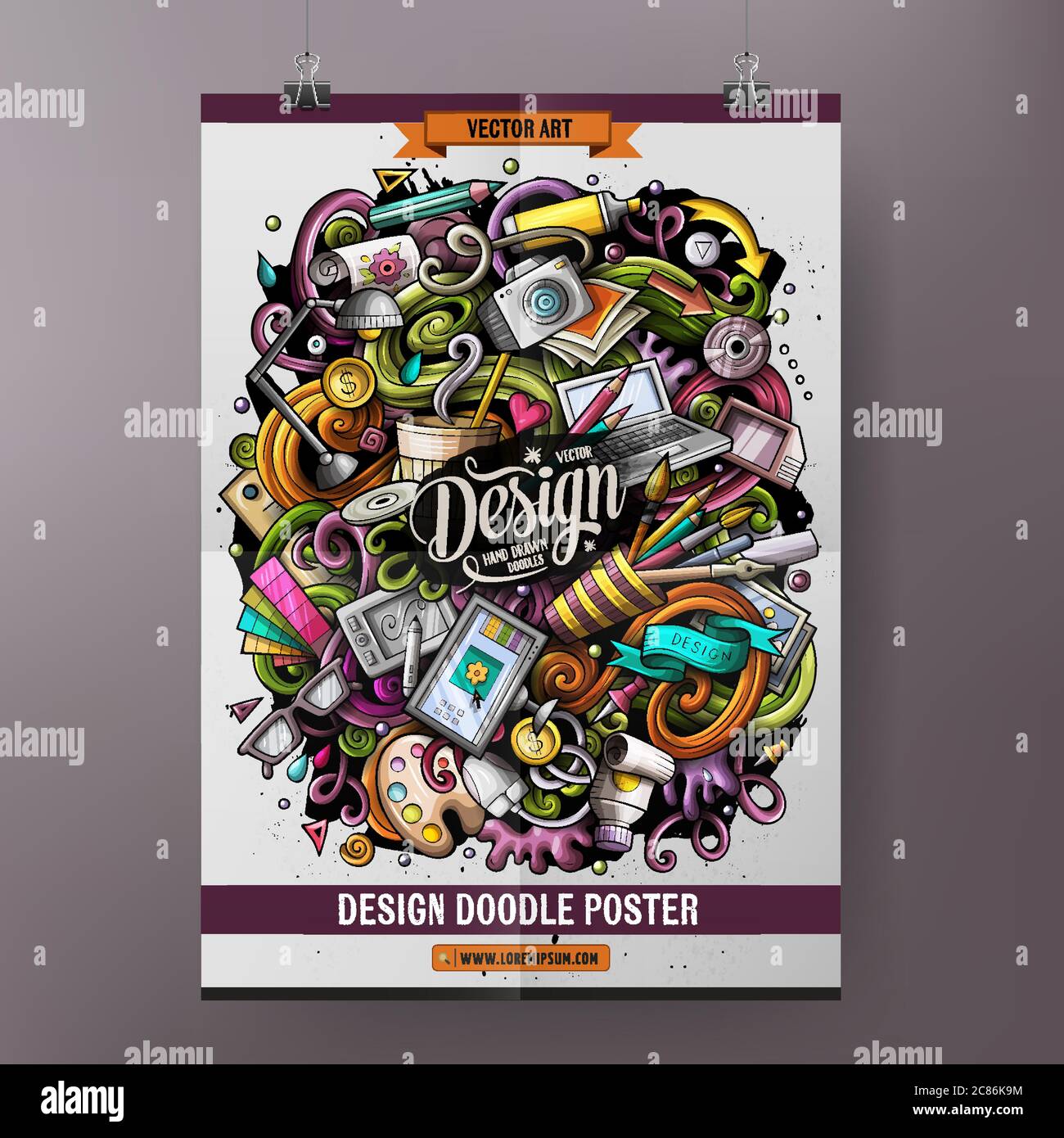 Cartoon hand drawn doodles Design and Art poster design Stock Vector ...