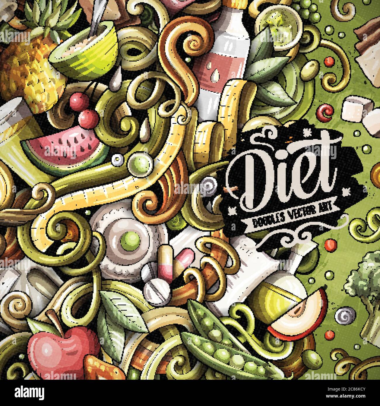 Cartoon vector doodles diet food frame Stock Vector Image & Art - Alamy