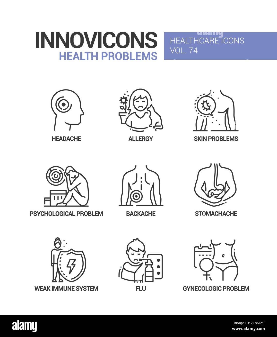 Health problems line design style icons set Stock Vector Image & Art ...