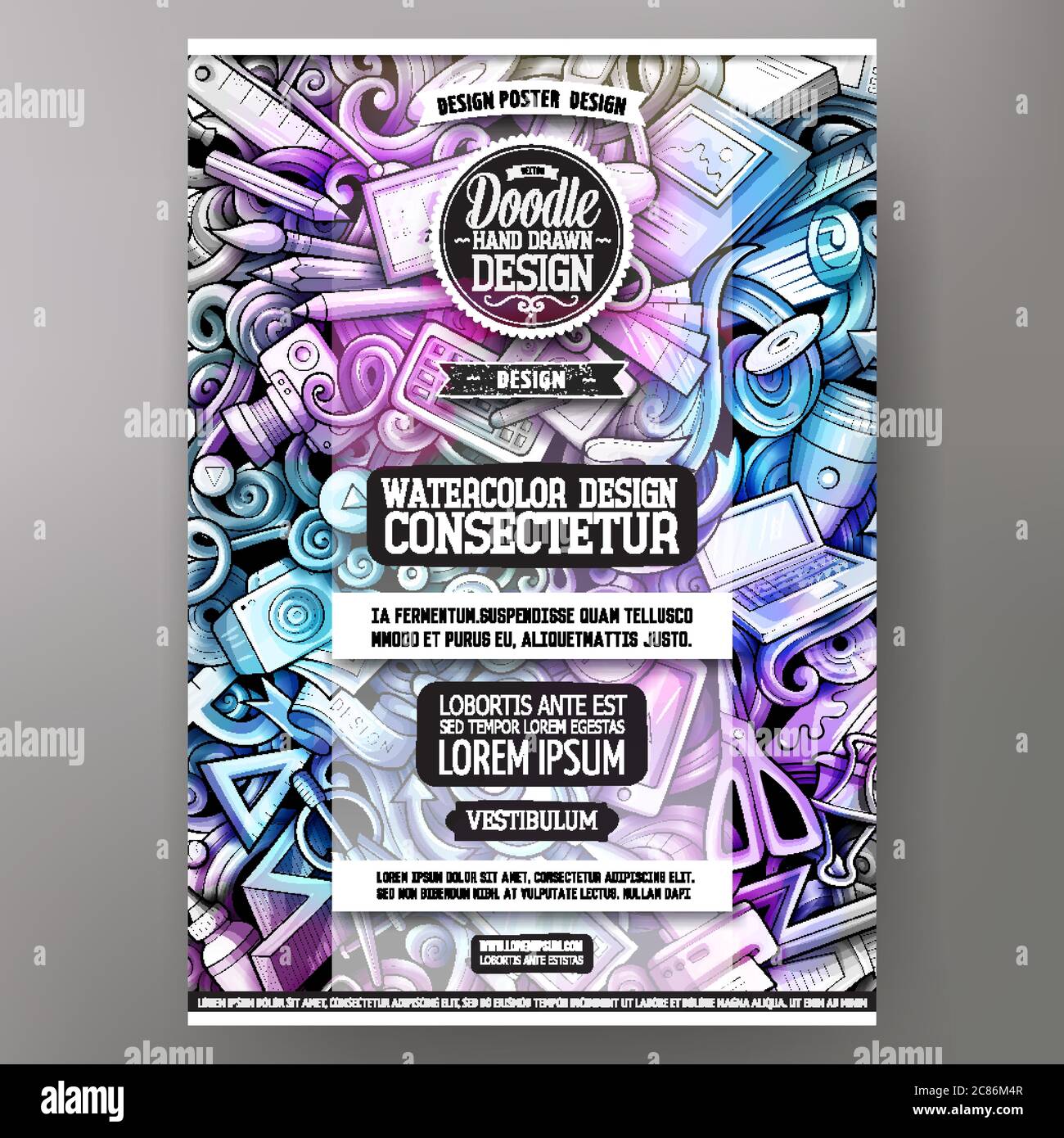 Cartoon watercolor hand drawn doodles Designer poster design template ...