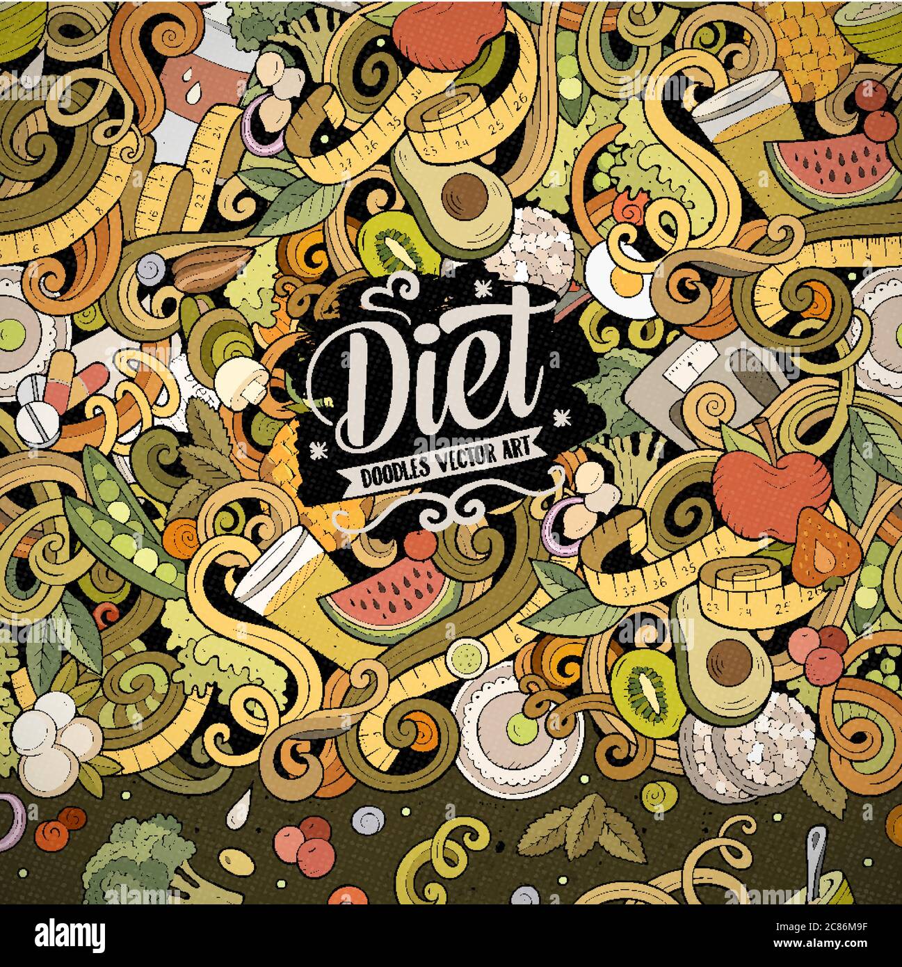 Cartoon vector doodles diet food frame. Bright colors dietary funny ...
