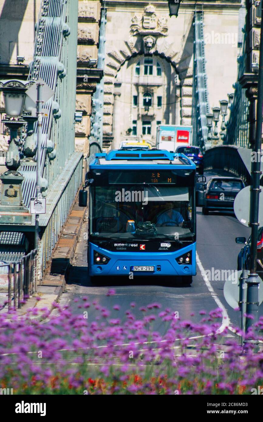 Budapest Hungary july 20, 2020 View of a traditional Hungarian city bus ...