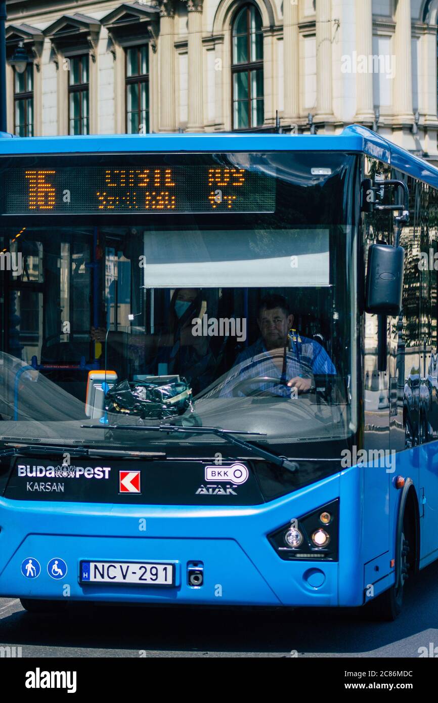 Budapest Hungary july 20, 2020 View of a traditional Hungarian city bus ...