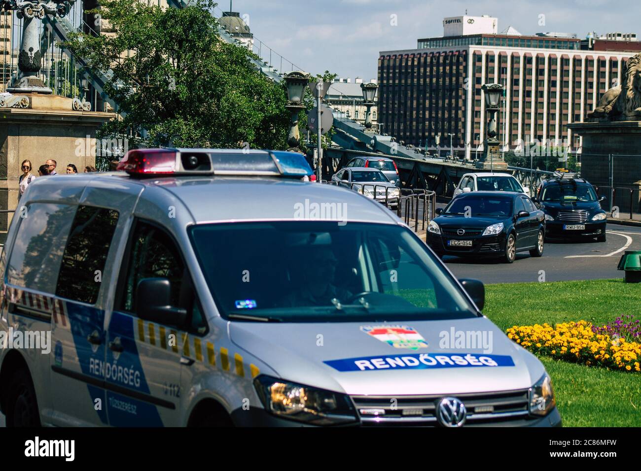 Budapest Hungary july 20, 2020 View of a traditional Hungarian police ...