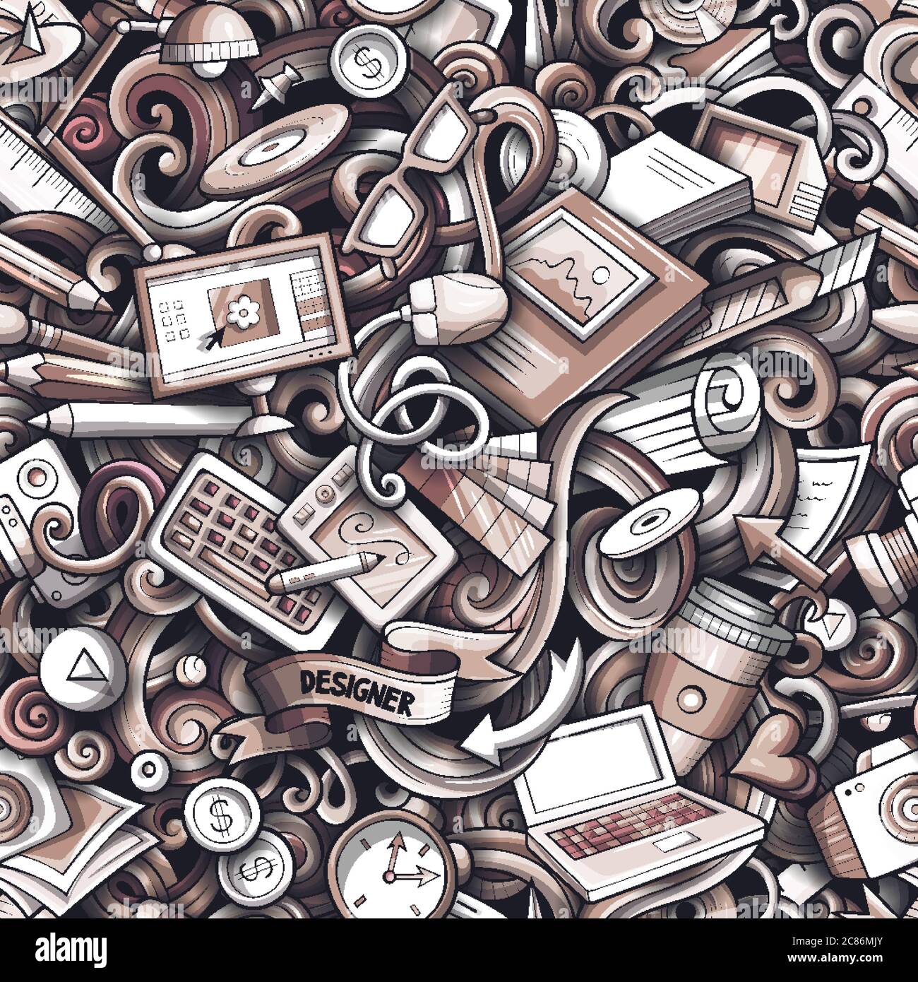 Cartoon cute doodles hand drawn Designer seamless pattern Stock Vector ...