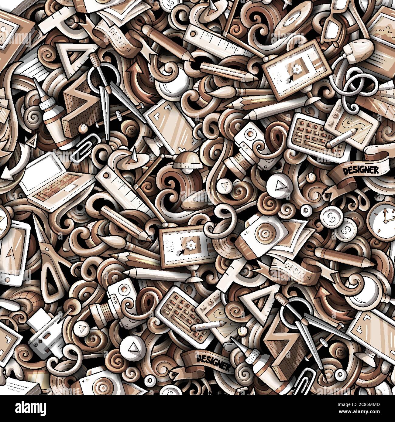 Cartoon cute doodles hand drawn Designer seamless pattern Stock Vector ...