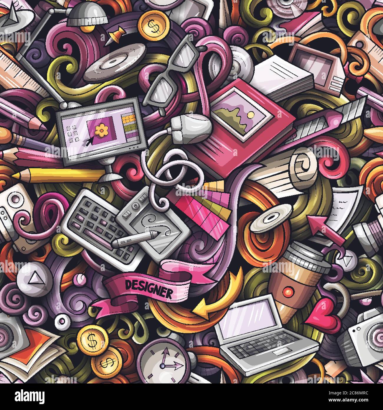 Cartoon cute doodles hand drawn Designer seamless pattern Stock Vector ...