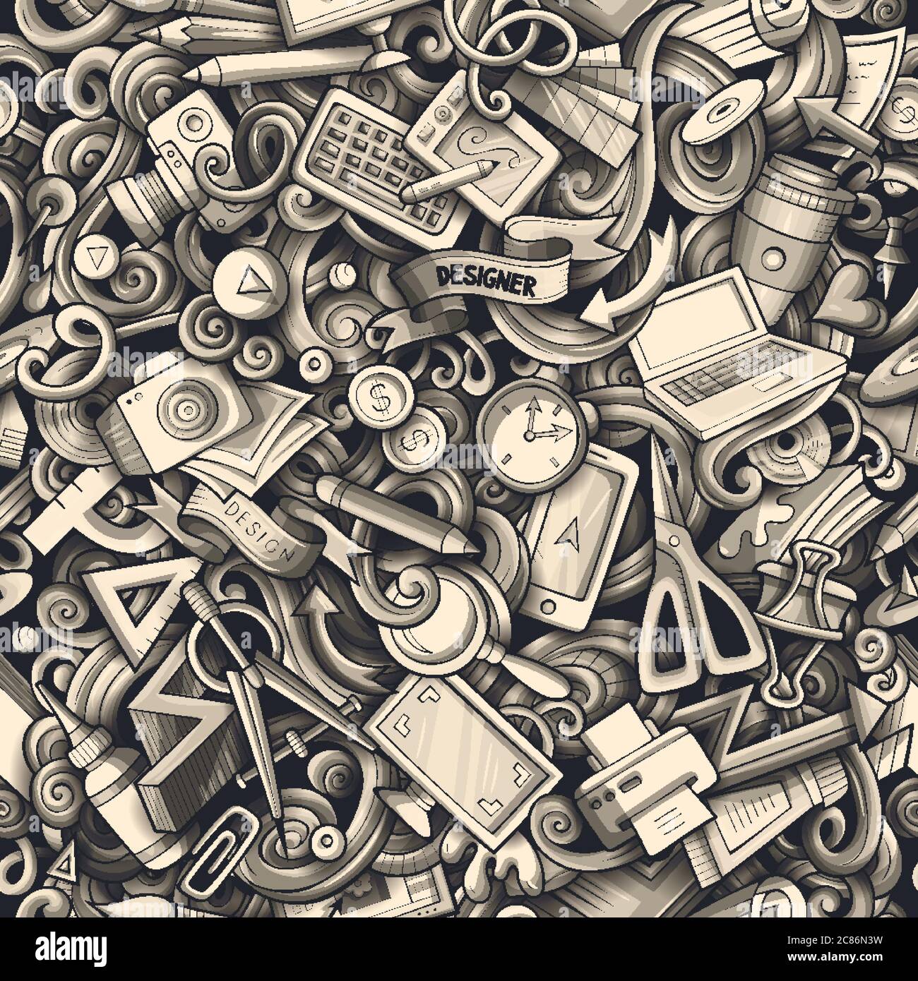 Cartoon cute doodles hand drawn Designer seamless pattern Stock Vector ...