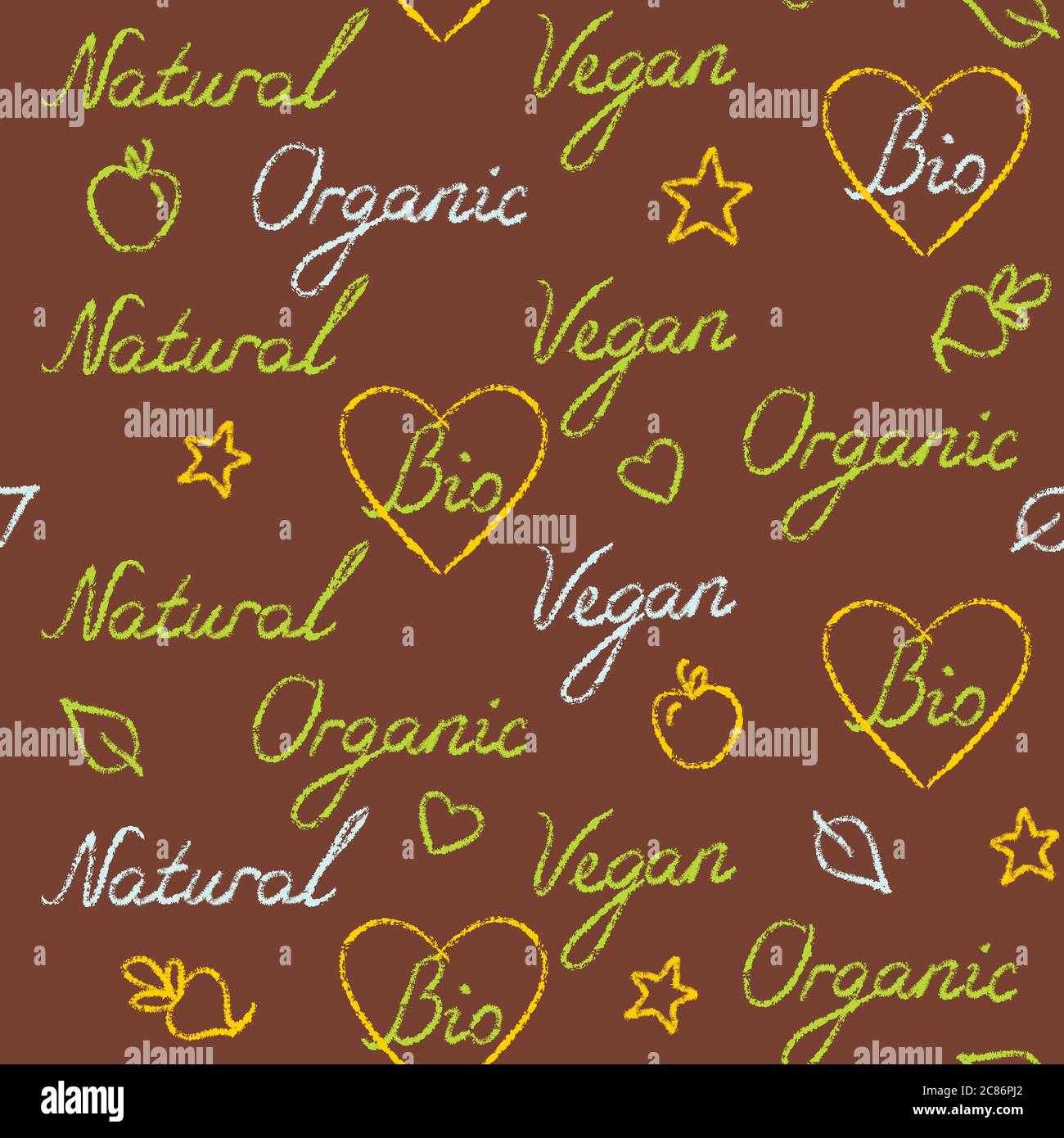 Seamless pattern with hand drawn text - Organic, Natural, Bio, Vegan ...