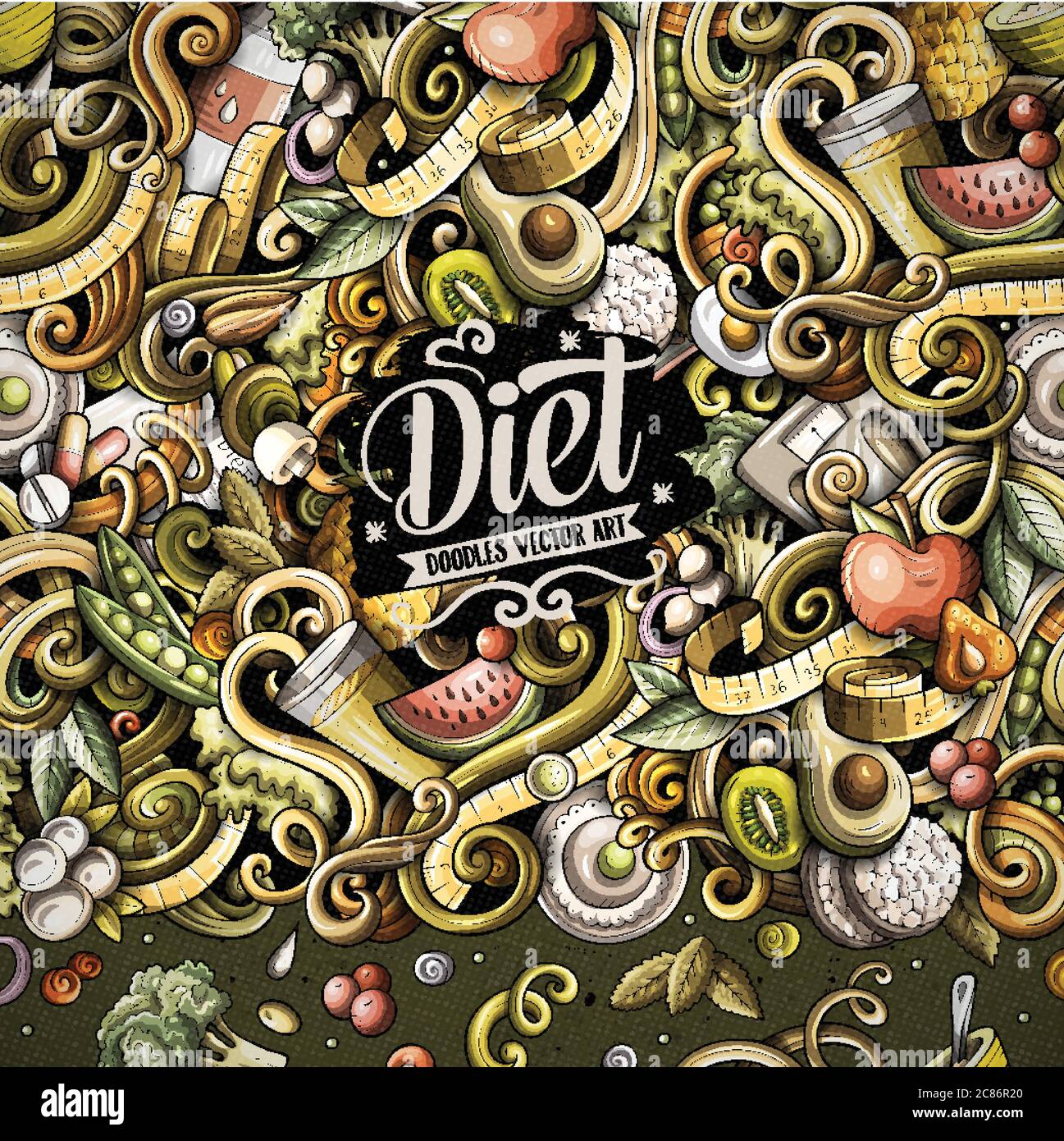 Cartoon vector doodles diet food frame Stock Vector Image & Art - Alamy