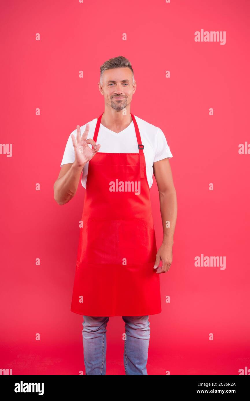 Waiter or bartender. Cafe bar barista job position. Man cook wear apron ...