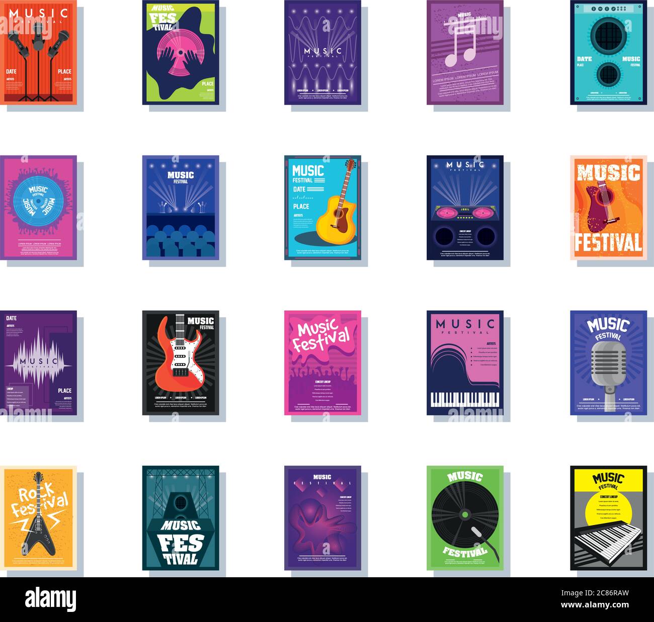 set of music festival posters vector illustration design Stock Vector ...
