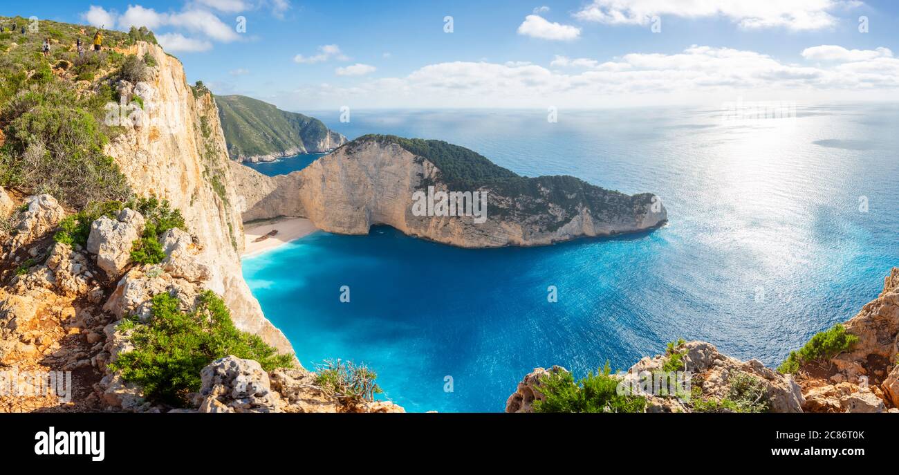 Panoramic view over Navagio Beach (Shipwreck Beach) in Zakynthos ...
