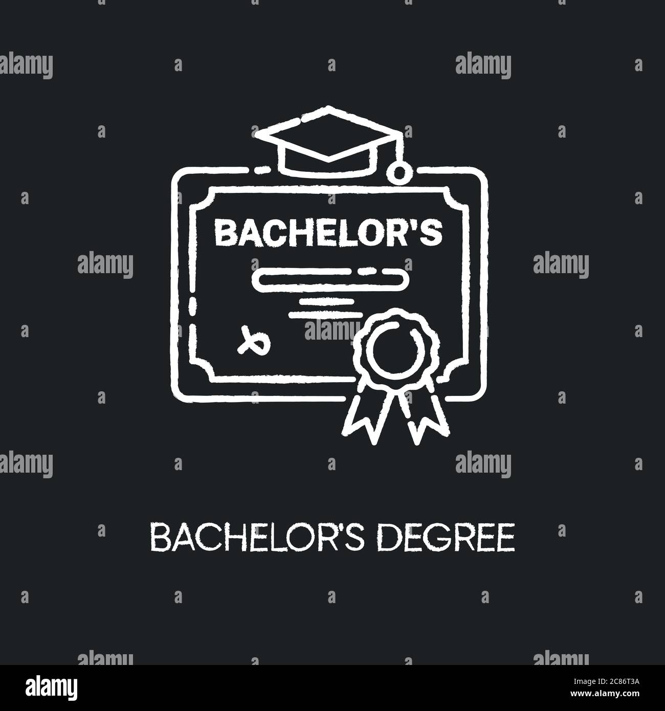 Bachelors degree chalk white icon on black background. Successful ...