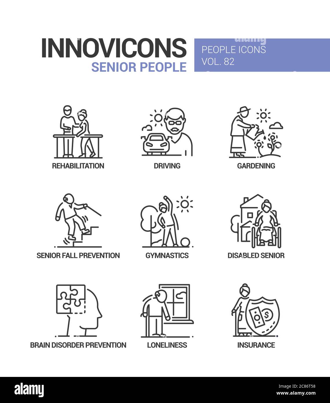 Senior people line design style icons set Stock Vector Image & Art - Alamy