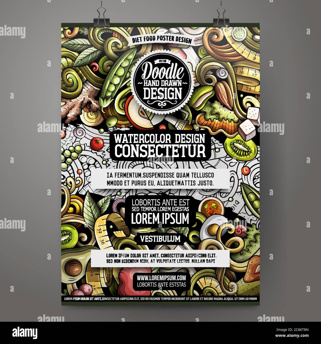 Cartoon hand drawn doodles Diet food poster design Stock Vector Image ...