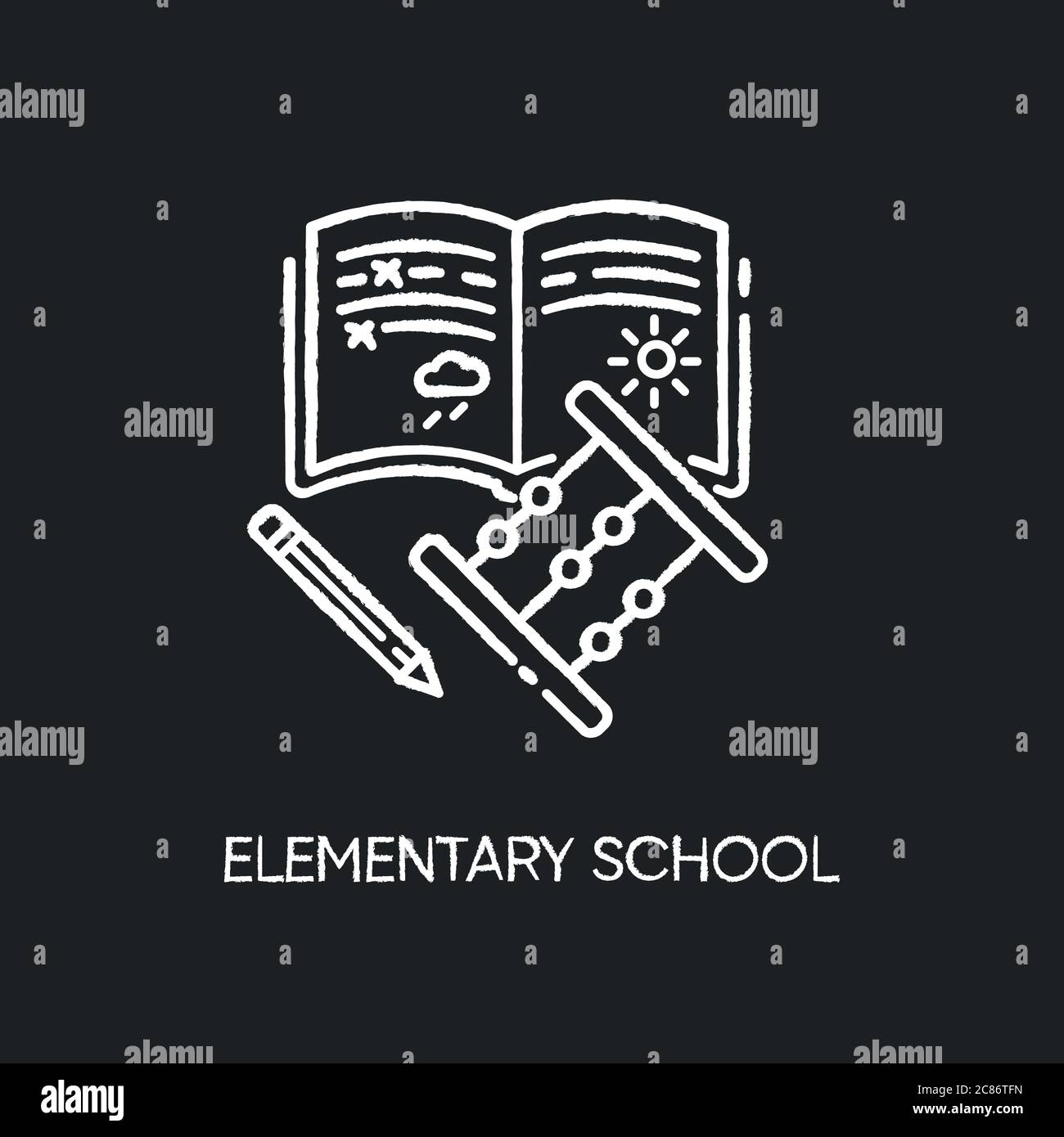 Elementary school chalk white icon on black background. Primary ...