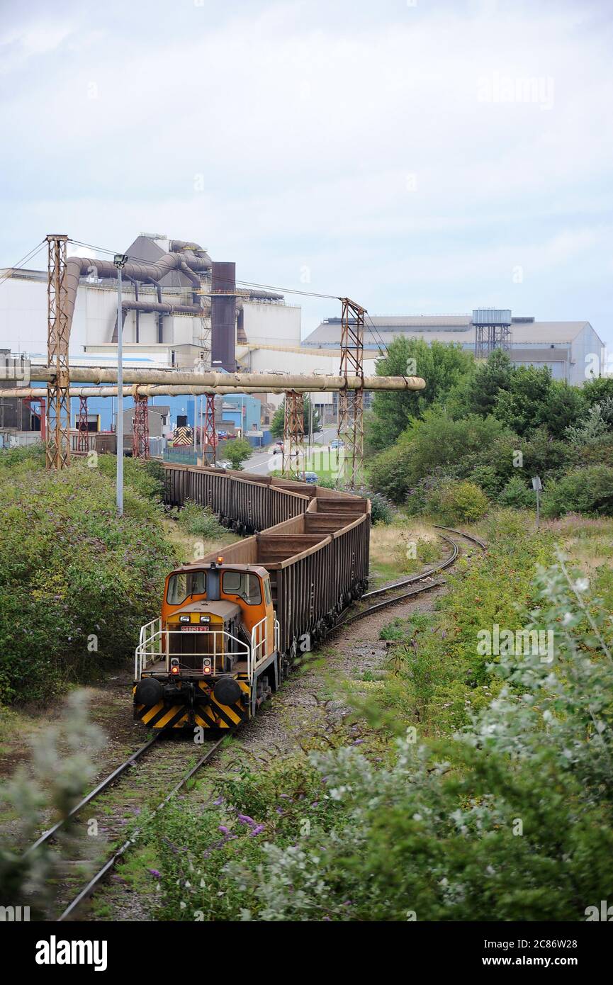 Tremorfa Steelworks locomotive shunting at the complex Stock Photo - Alamy