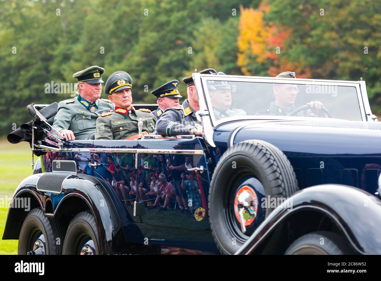 WW2 Nazi reenactors driving a Mercedes Benz W31 Type G4 reproduction at ...