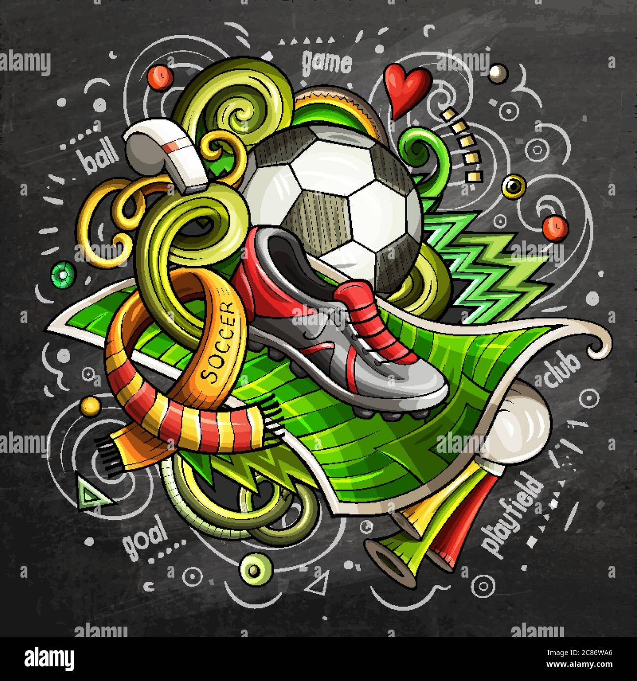 Soccer cartoon vector doodle illustration. Chalkboard design Stock ...