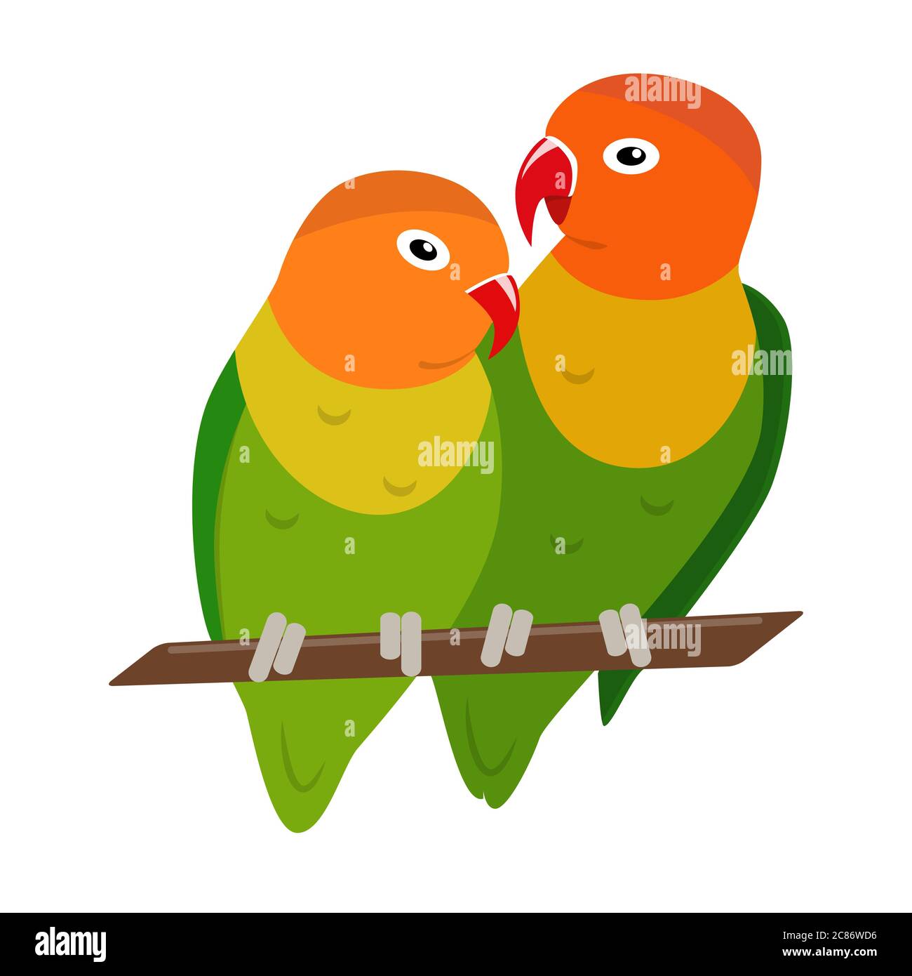 Lovebird parrots couple icon in flat style. African tropical bird ...