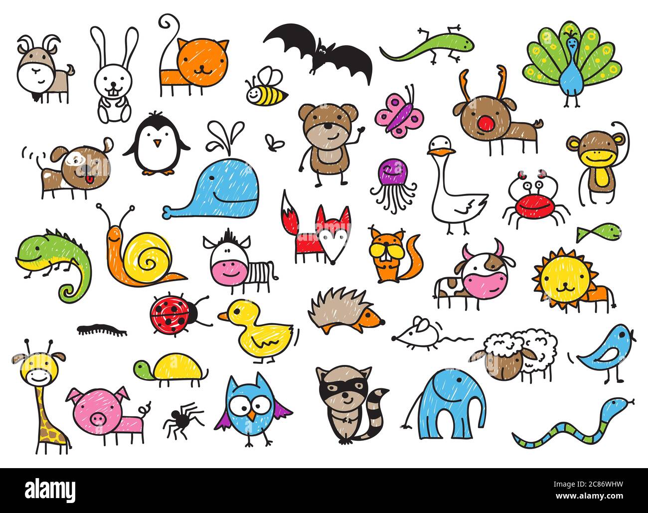 Cute childrens drawing style animals hi-res stock photography and ...