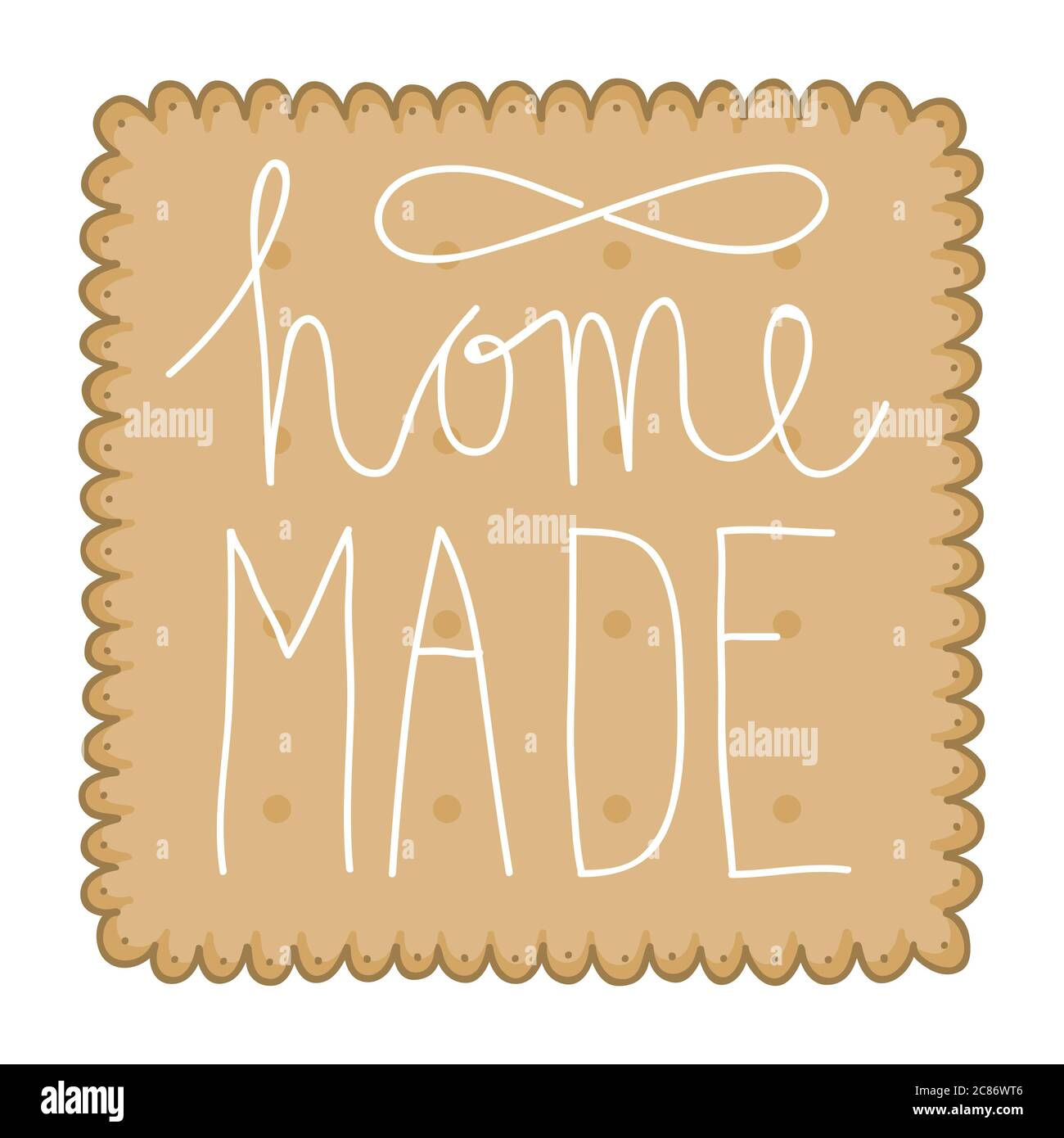 Illustration of a biscuit or cracker with hand lettering text saying ...